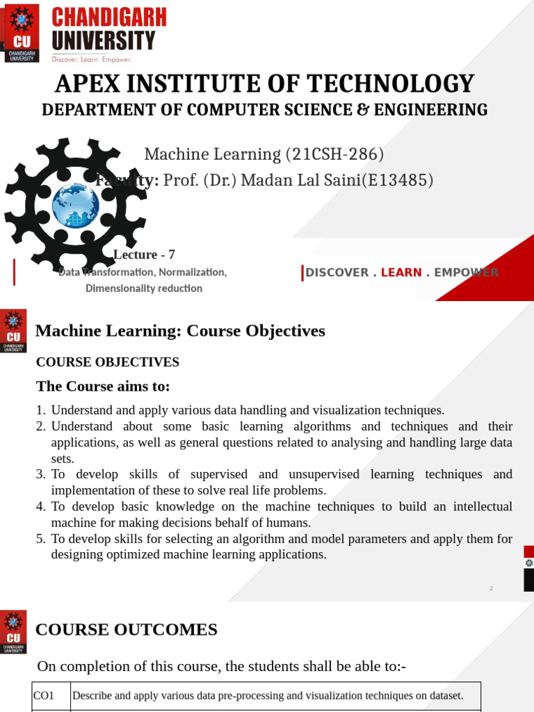 Lecture 7 Data Transformation and Dimensionality Reduction | PDF | Principal Component Analysis ...