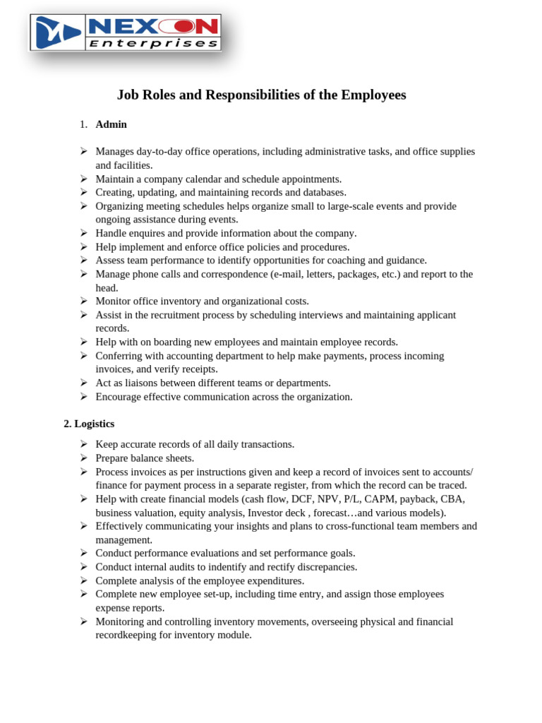 Employee Roles and Responsibilities Guide | PDF | Marketing | Risk