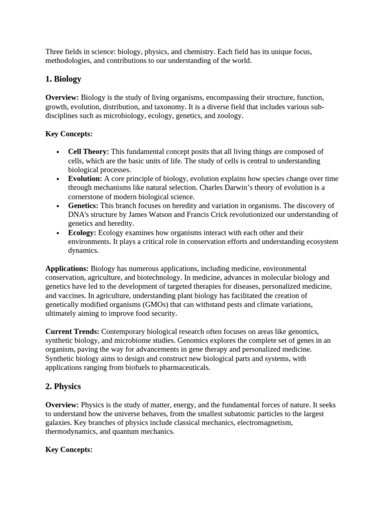 Three Fields in Science | PDF | Chemistry | Physics