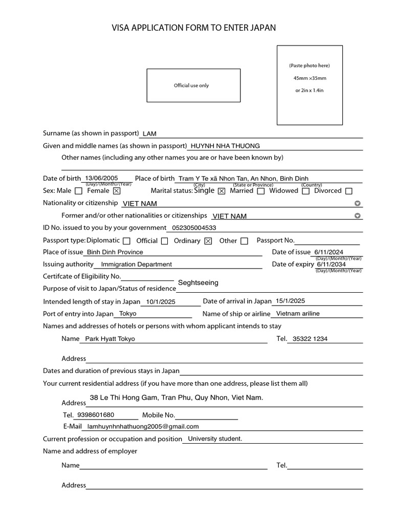 Japan Visa Application Form | PDF | Travel Visa | Prostitution