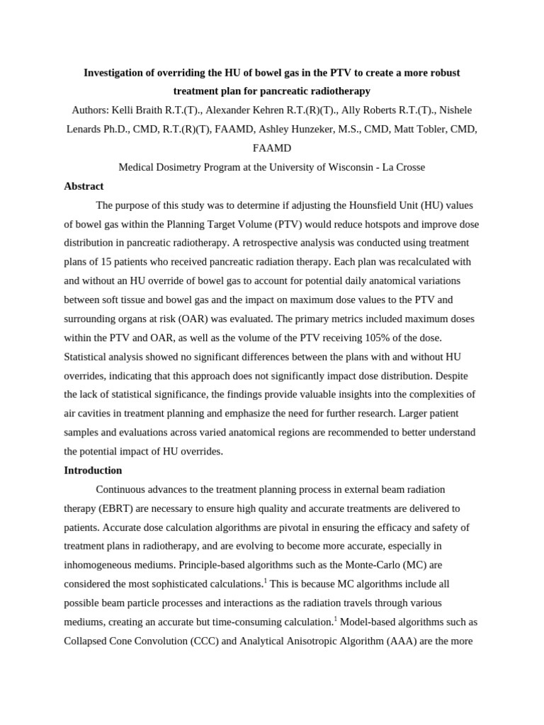 Grp 3 Capstone Paper Final Draft Complete | PDF | P Value | Radiation Therapy