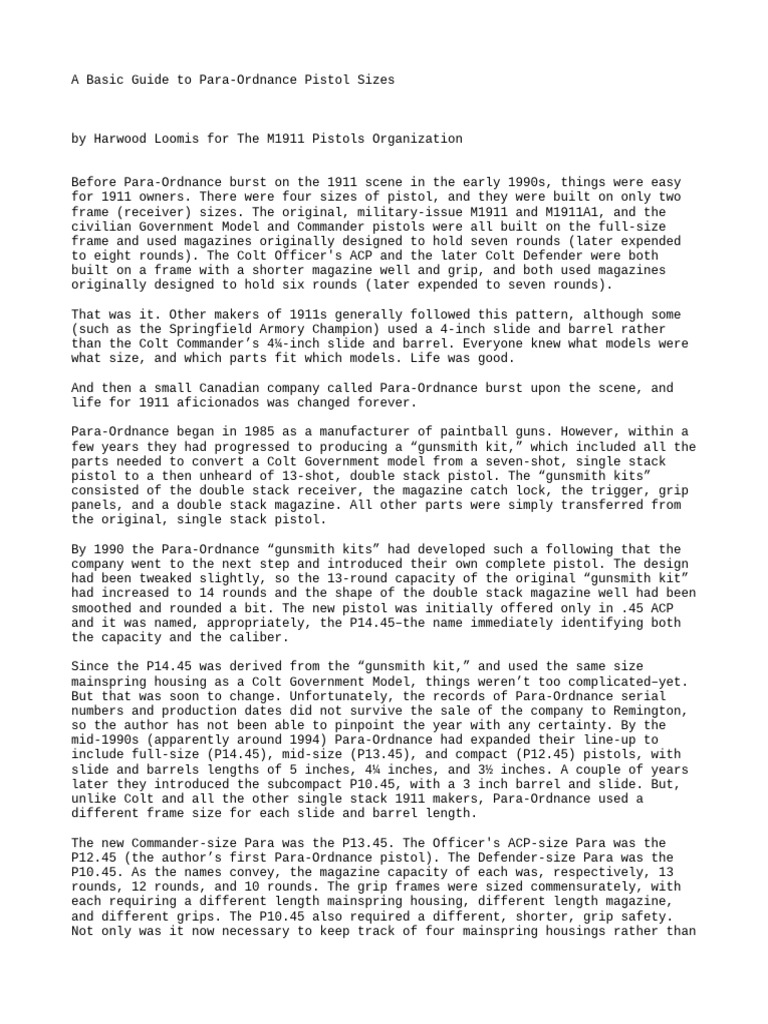 A Basic Guide To Para-Ordnance Pistol Sizes | PDF | Handgun | Projectiles