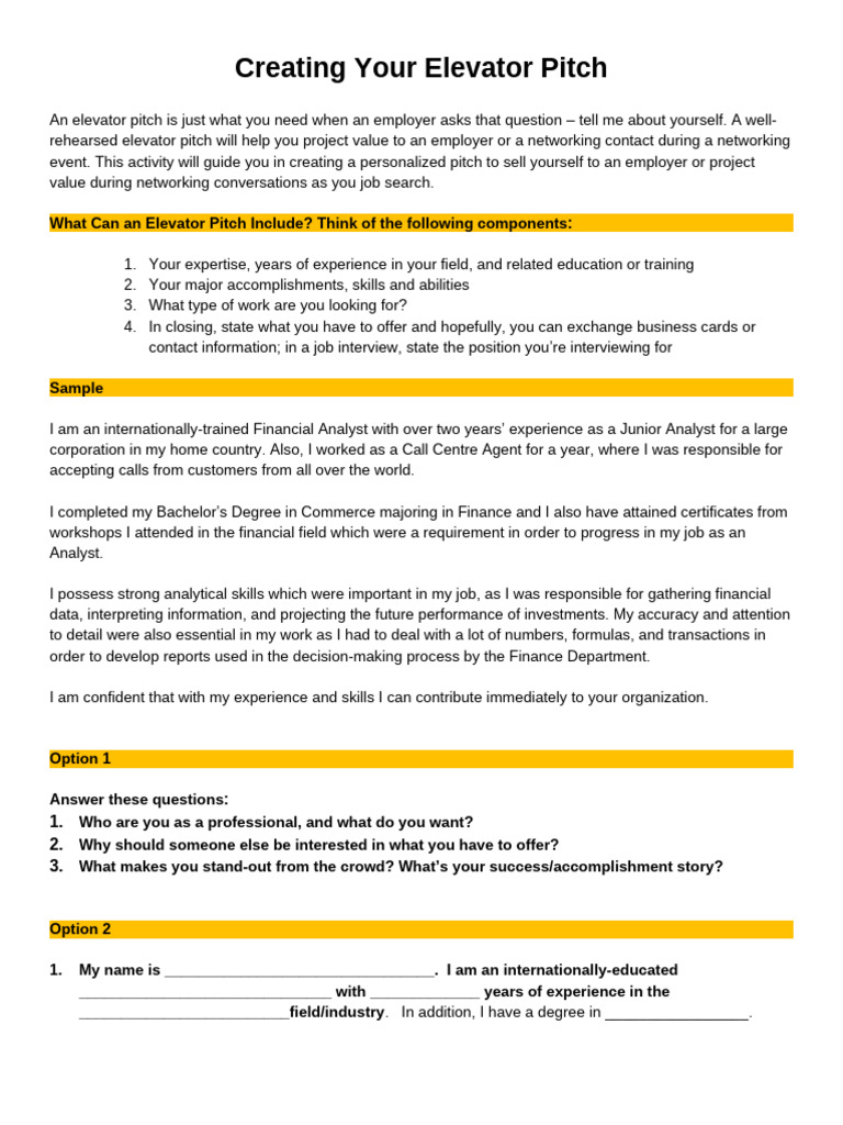 Crafting Your Perfect Elevator Pitch | PDF