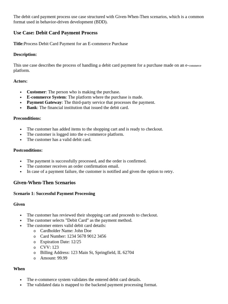 BDD for E-commerce Debit Payments | PDF | Debit Card | Payments