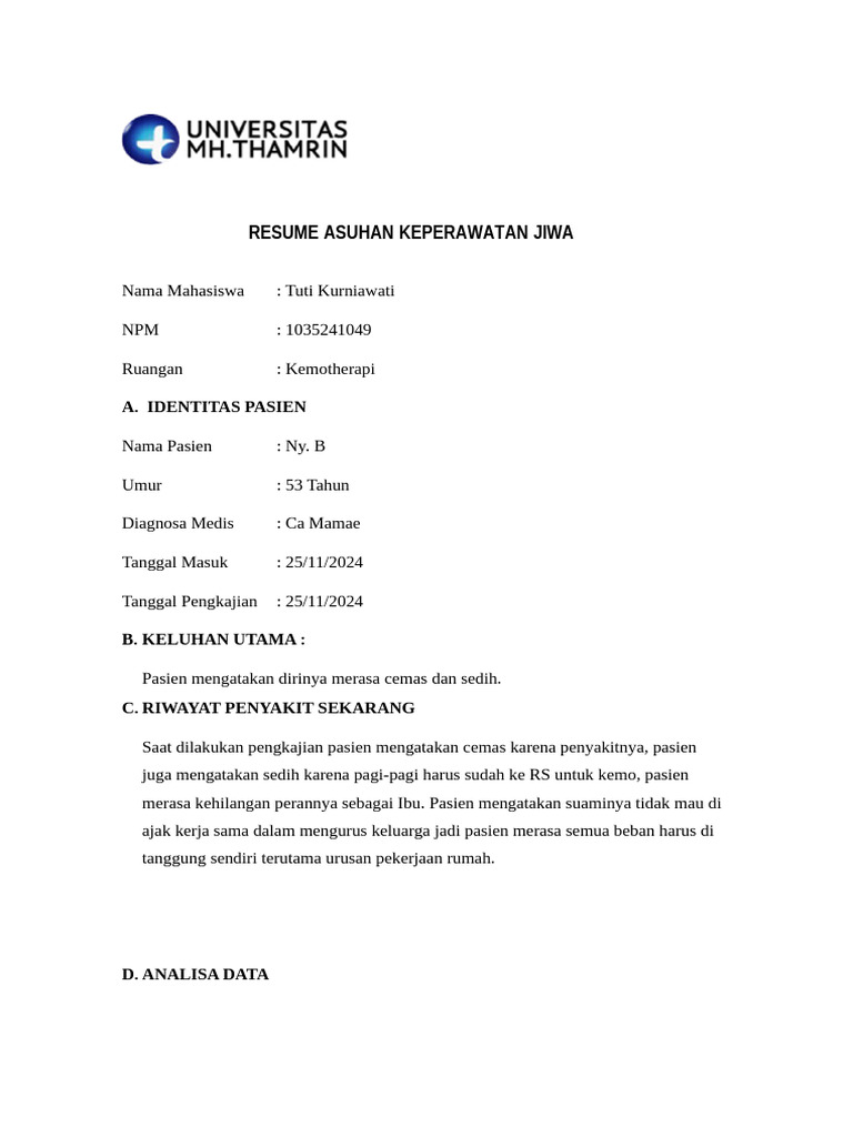 Resume_ruang_kemo_ansietas_senin tuti[1] | PDF