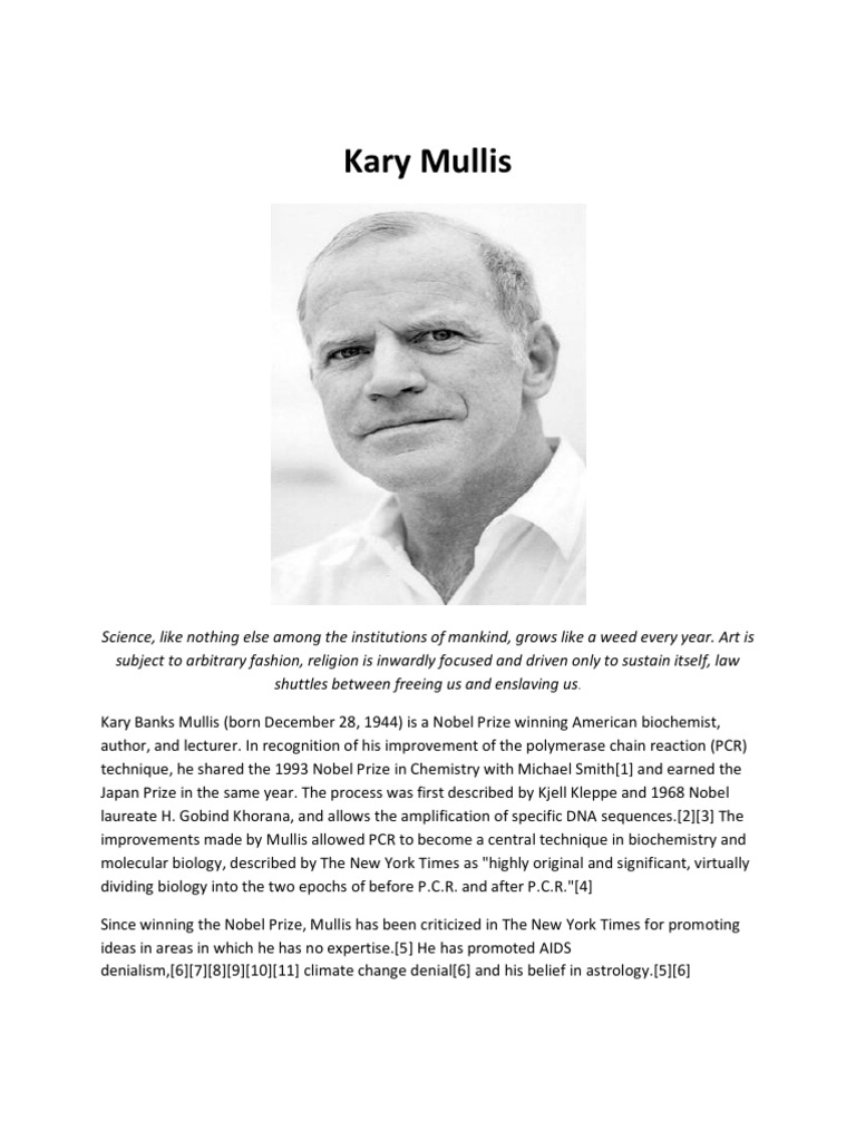 Kary Mullis | PDF | Polymerase Chain Reaction | Life Sciences