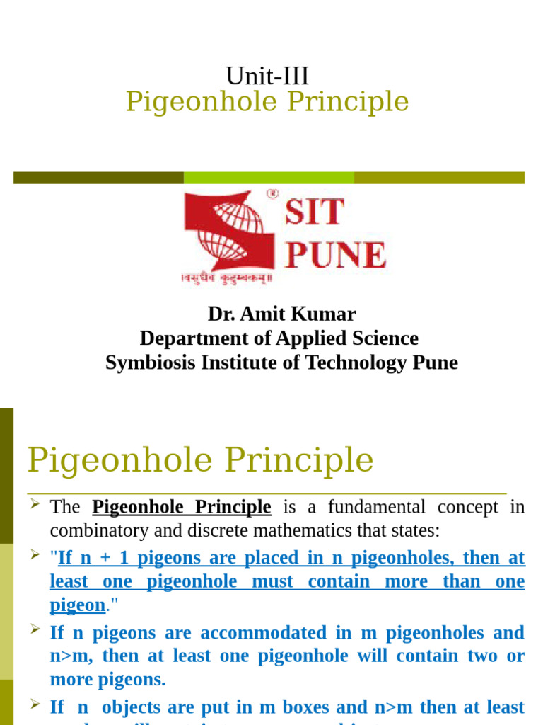 Unit - III - Pigeonhole Principle | PDF