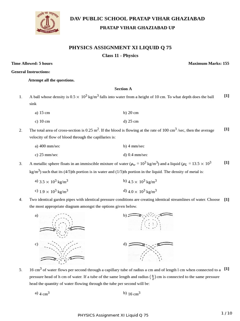 Q 75 Liquid XI Phy | PDF | Pressure | Buoyancy