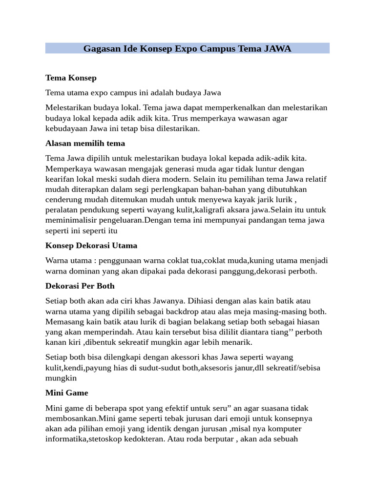 Gagasan Ide Konsep Expo Campus Tema JAWA (1) | PDF