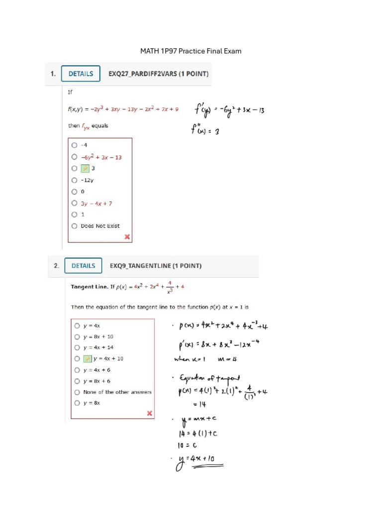 MATH 1P97 Practice Final Exam | PDF