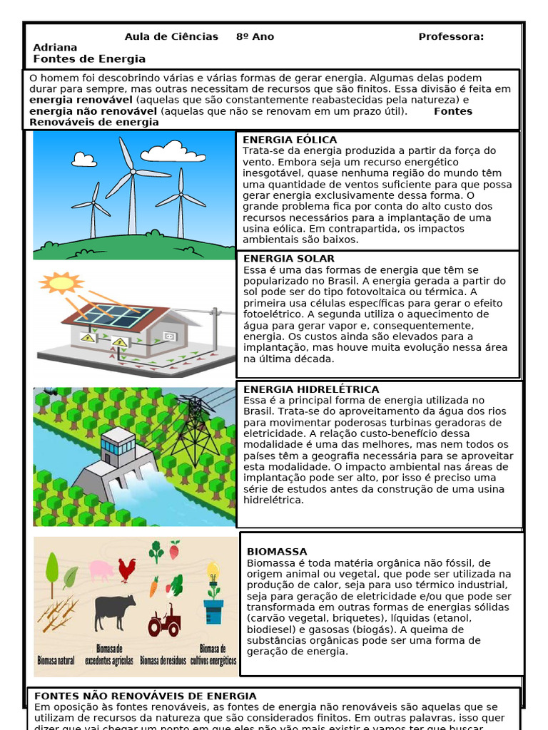 Aula 8 Ano Tipos de Energia | PDF | Combustíveis fósseis | Combustíveis