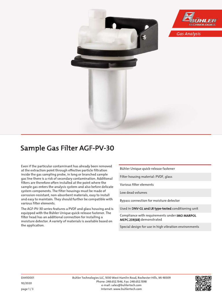 Fine Mesh Sample Gas Filter AGF PV 30 | PDF | Gases | Filtration