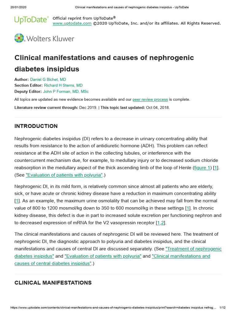 Clinical manifestations and causes of nephrogenic diabetes insipidus ...