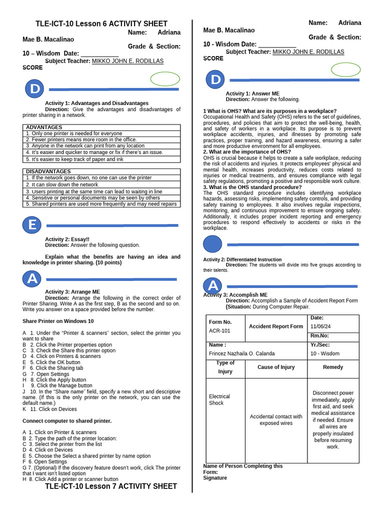 2q Lesson 6 7 Ict 10 As | PDF | Occupational Safety And Health | Printer (Computing)