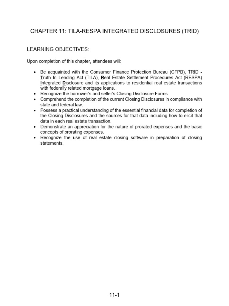 TILA-RESPA Integrated Disclosures | PDF | Loans | Refinancing