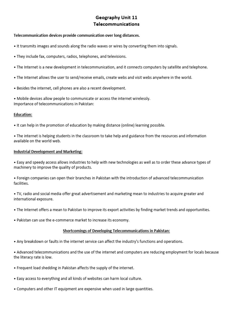 Geography Unit 11 Telecommunications | PDF | Internet | Telephone