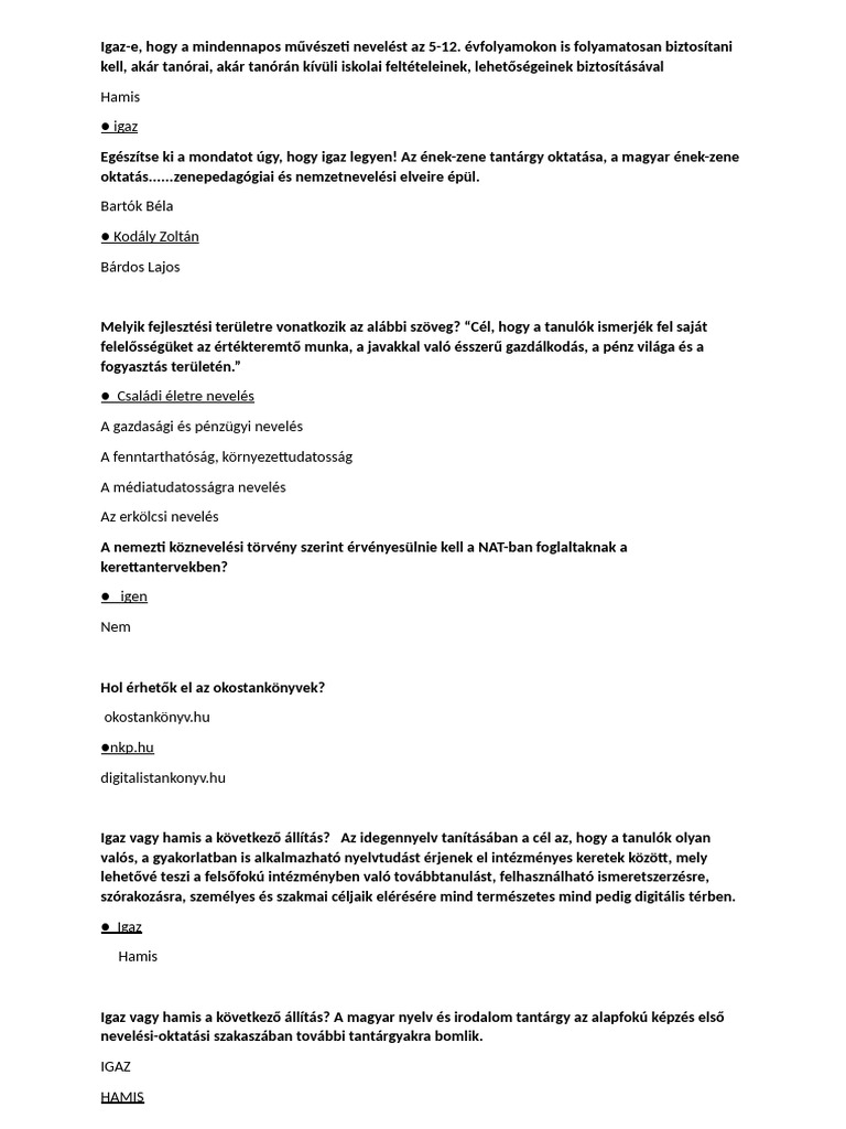 Nat Vizsga Kérdések Word Összesített | PDF