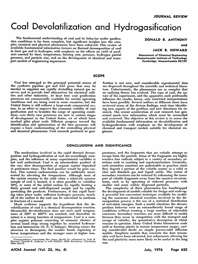 Anthony, D.B., Howard, J.B. (1976) Coal devolatilization and ...