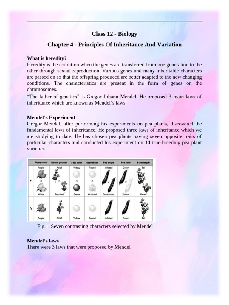 1234567890-Biology Chapter Principles of Inheritance and Variation ...