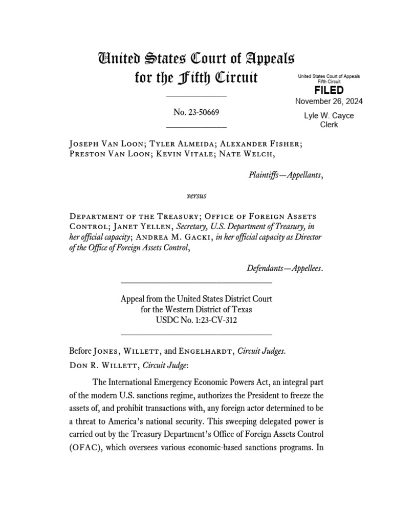 Van Loon v. Dep't of The Treasury, No. 23-50669 (5th Cir. Nov. 26, 2024 ...
