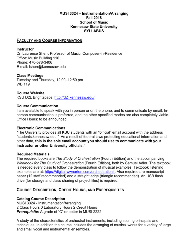 Sample syllabus for Arranging instrumentation (1) | PDF | Academic ...