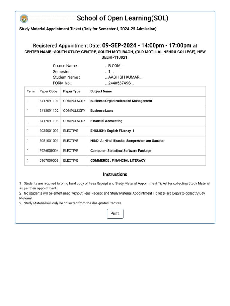 SOL Study Material Appointment | PDF