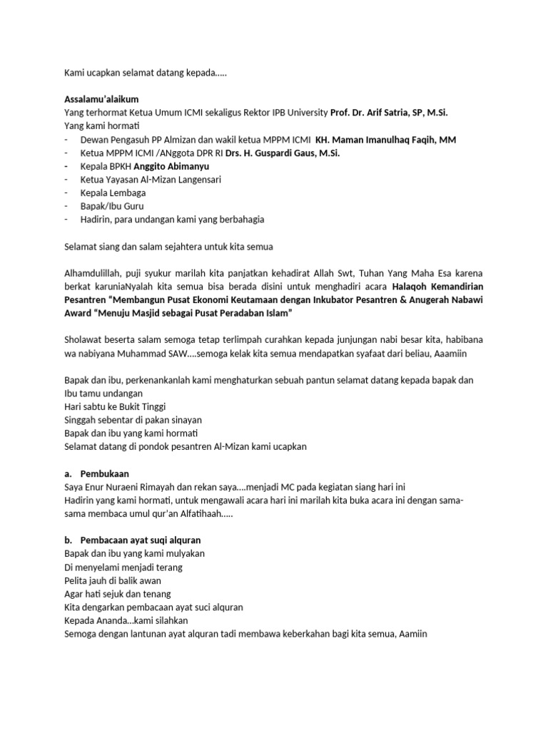 contoh MC ACARA Resmi | PDF