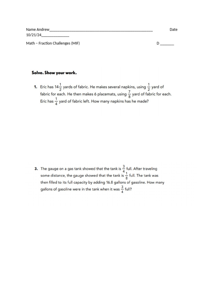 Fraction Challenges MIF | PDF
