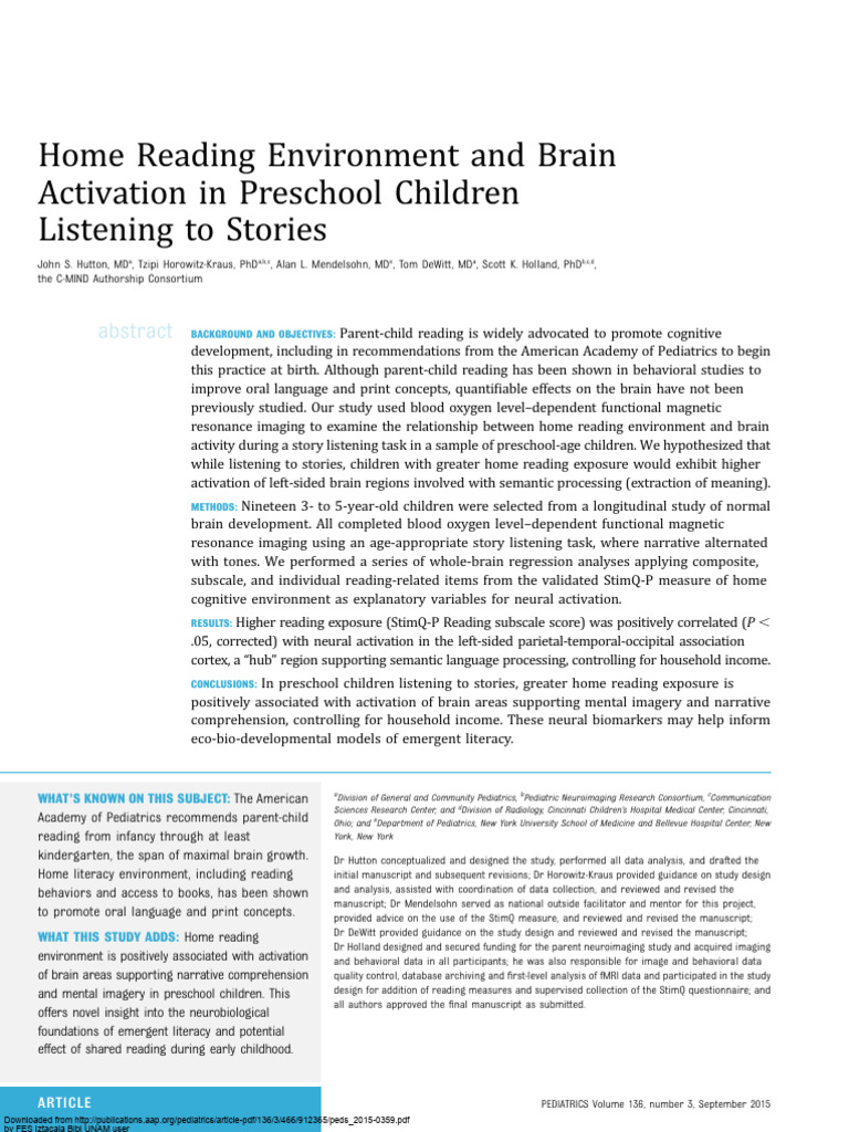 2015 Home Reading Environment and Brain Activation in Preschool ...