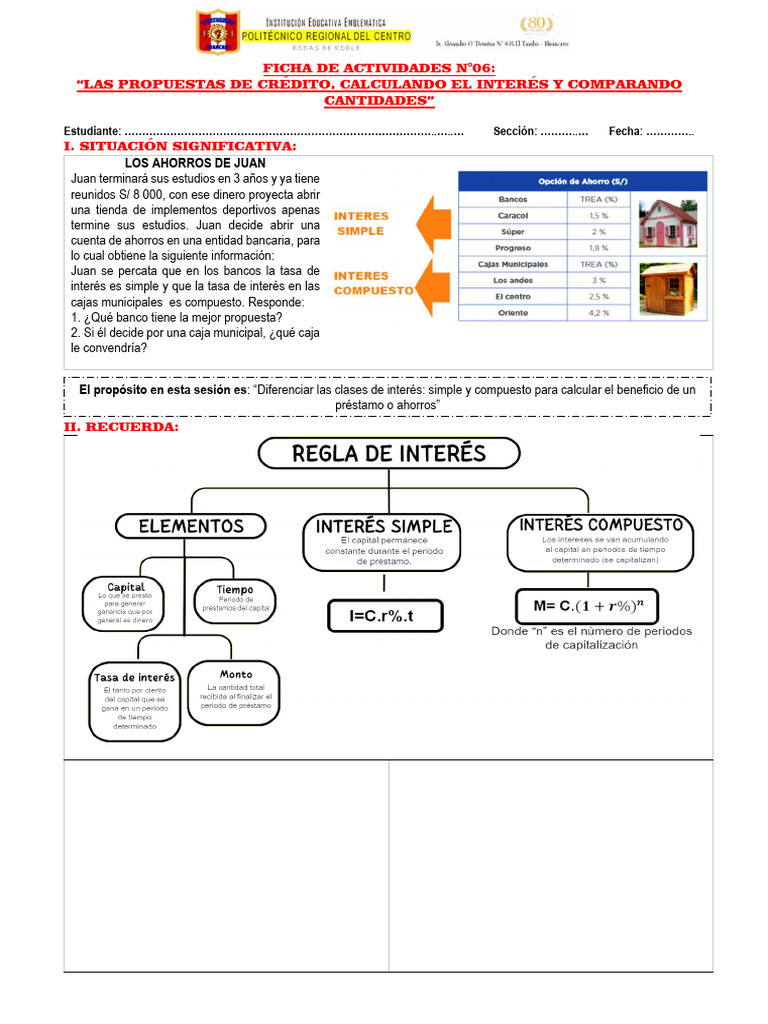 Ficha 06 Interés Simple y Compuesto | PDF | Interés | Bancos