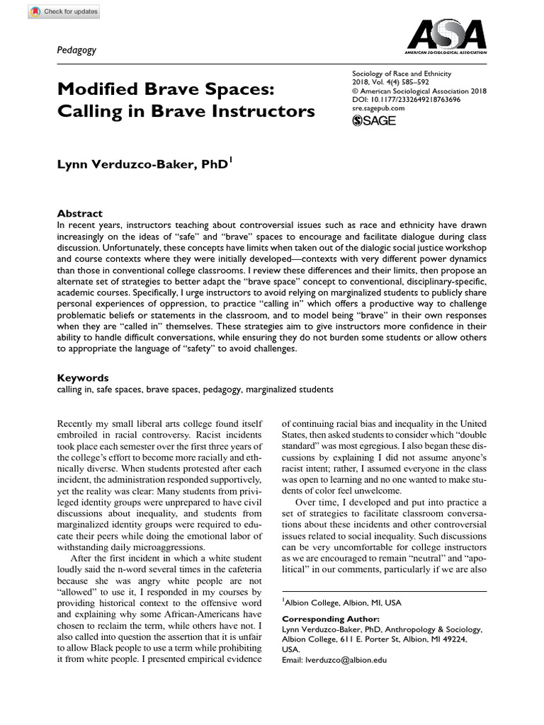 Modified Brave Spaces in Classrooms | PDF | Race (Human Categorization ...