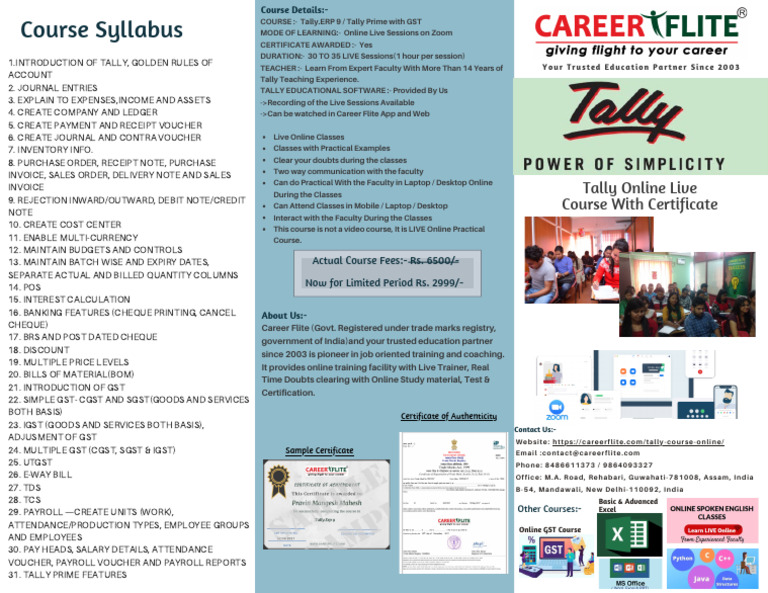 Tally Online Course Brochure | PDF | Debits And Credits | Business