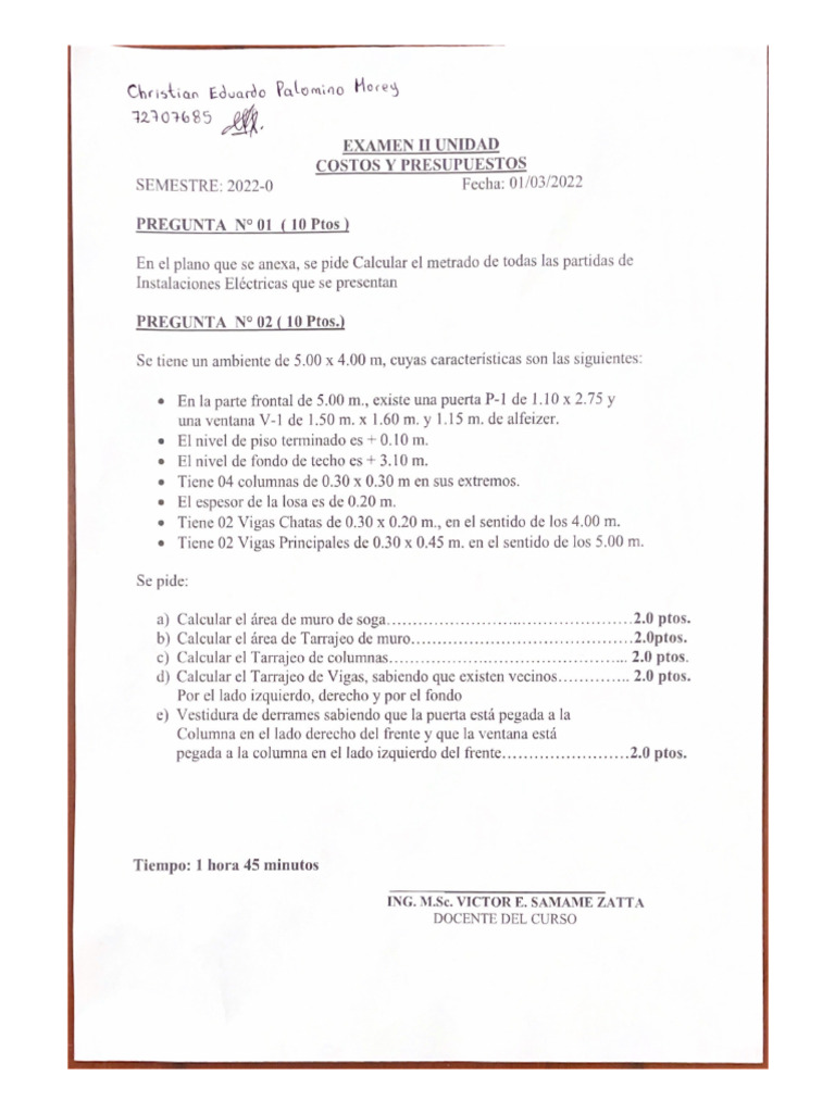 EXAMEN FINAL 2022-0 - Christian Eduardo Palomino Morey | PDF