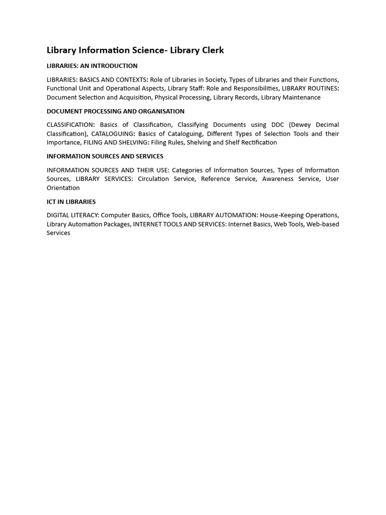 LibraryClerkSyllabus | PDF | Libraries | Information