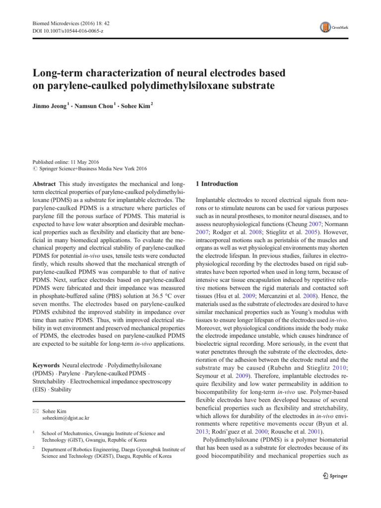 Long-Term Characterization of Neural Electrodes Based On Parylene ...