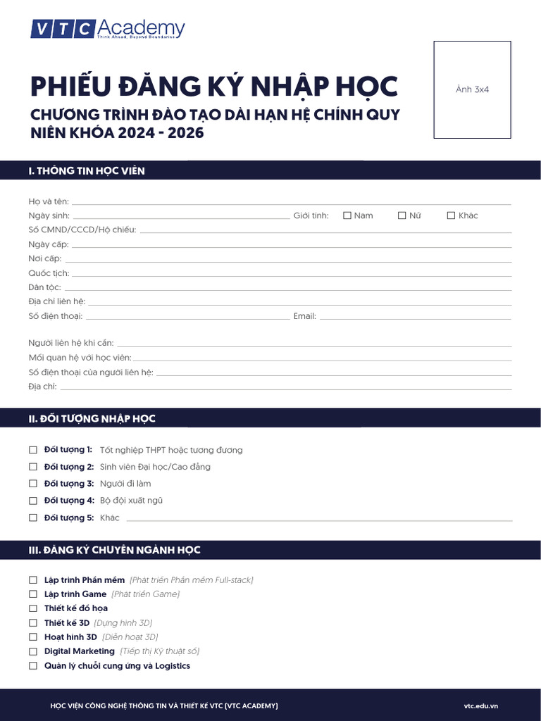 (Mass) Phieu Dang Ky Nhap Hoc 2024 | PDF