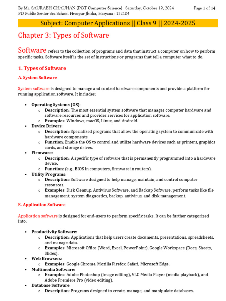 Computer Applications Class 9 Chapter 3 and 4 CBSE | PDF | Operating ...