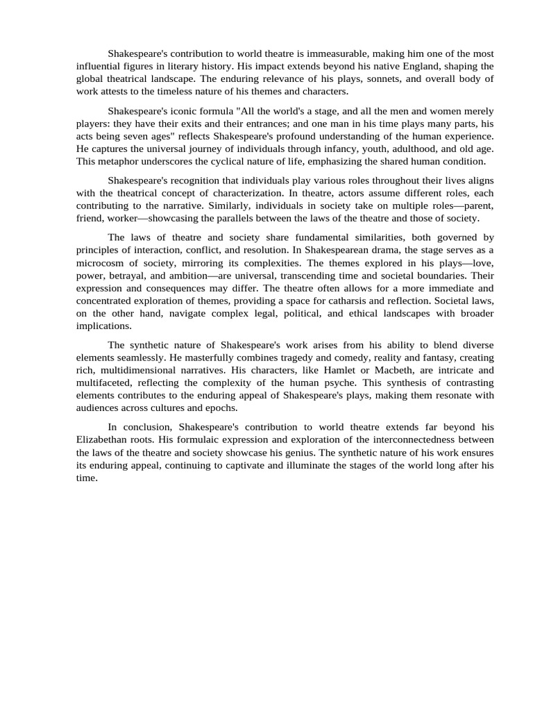 Shakespeare essay | PDF | William Shakespeare | Theatre