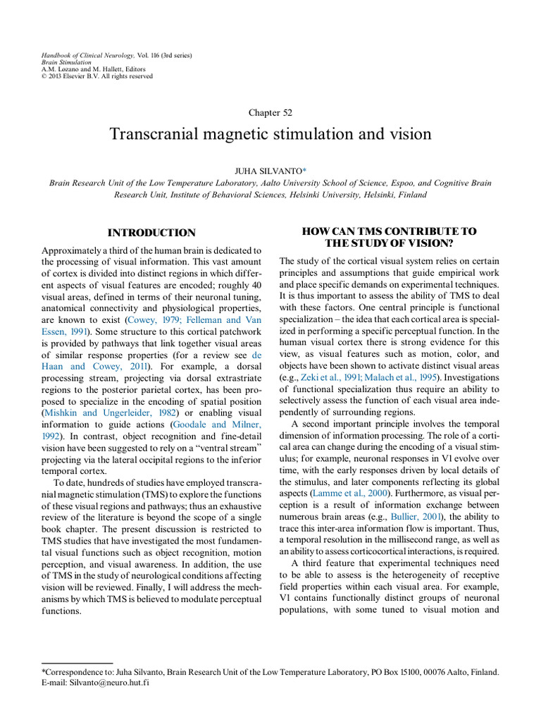 Transcranial Magnetic Stimulation and Vision: How Can Tms Contribute To ...