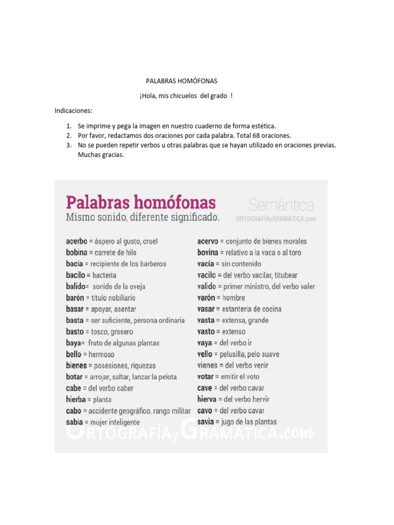 Palabras Homófonas - 903 | PDF
