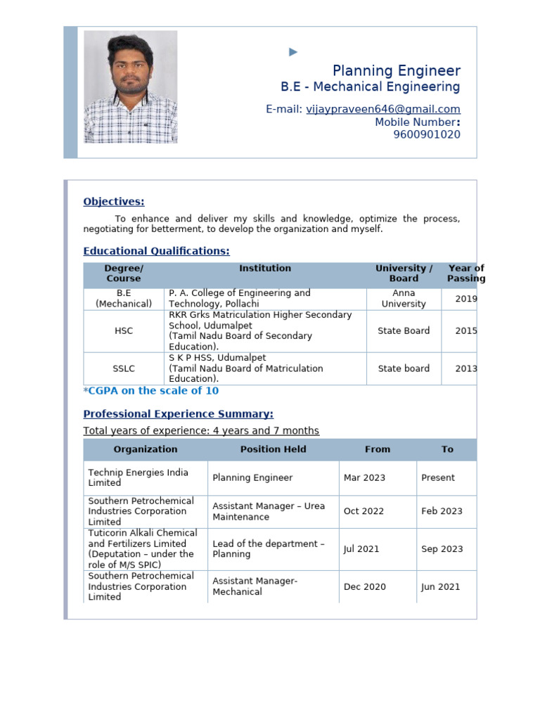 Resume Vijay Praveen S | PDF