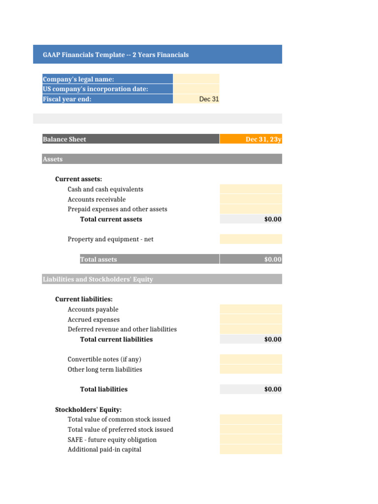 GAAP Financial Statements Template | PDF | Equity (Finance) | Balance Sheet