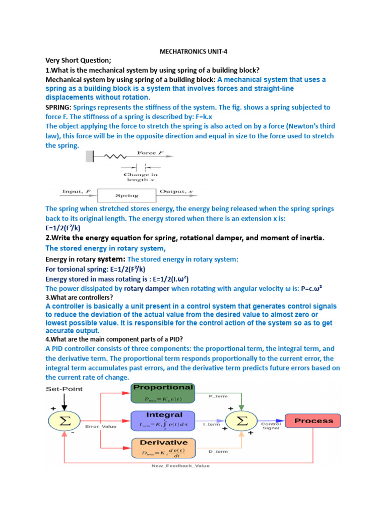 Mechatronics UNIT 4 | PDF | Control Theory | Torque