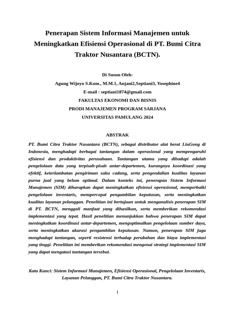 Penerapan Sistem Informasi Manajemen Untuk Meningkatkan Efisiensi Operasional Di PT. Bumi Citra ...
