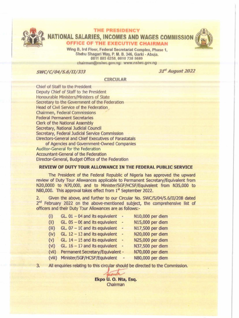 Circular On Daily Tour Allowance DTA | PDF