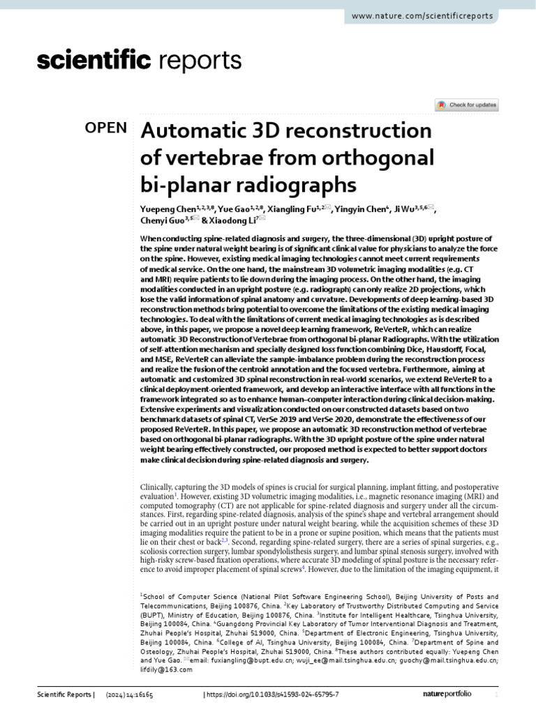 Automatic 3d Reconstruction Of Vertebrae From Orthogonal Bi Planar Radiographs Pdf Vertebral