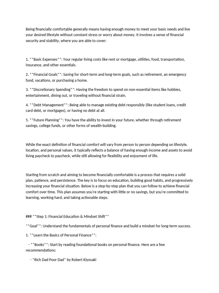 Achieving Financial Comfort Steps | PDF | Investing | Debt