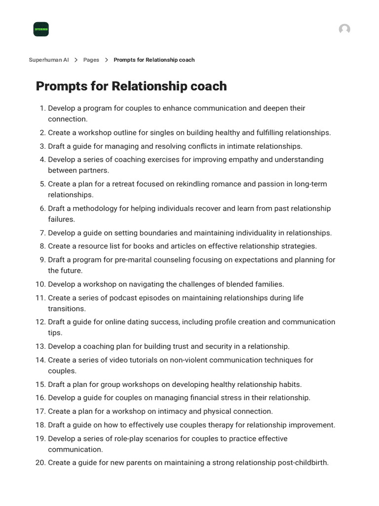 Relationship Coaching Prompts Guide | PDF | Intimate Relationships ...