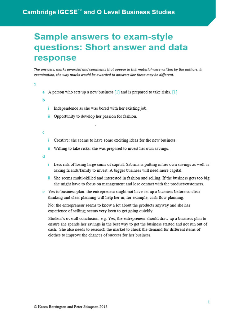 3 Enterprise, Business Growth and Size - Sample Answers To Short Answer ...
