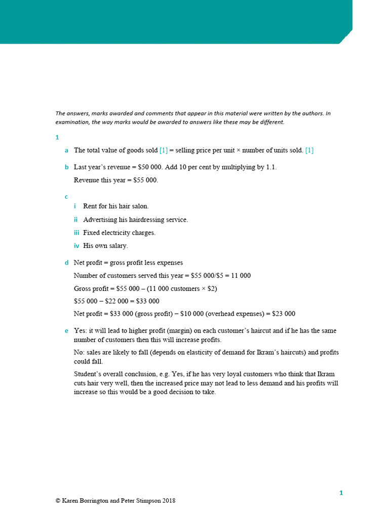 24 Income Statements - Sample Answers To Short Answer and Data Response ...